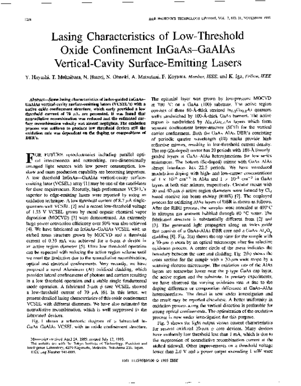(PDF) Lasing characteristics of low-threshold oxide confinement InGaAs-GaAlAs vertical-cavity ...