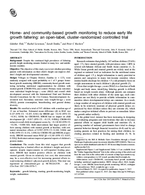 (PDF) Home- and community-based growth monitoring to reduce early life ...