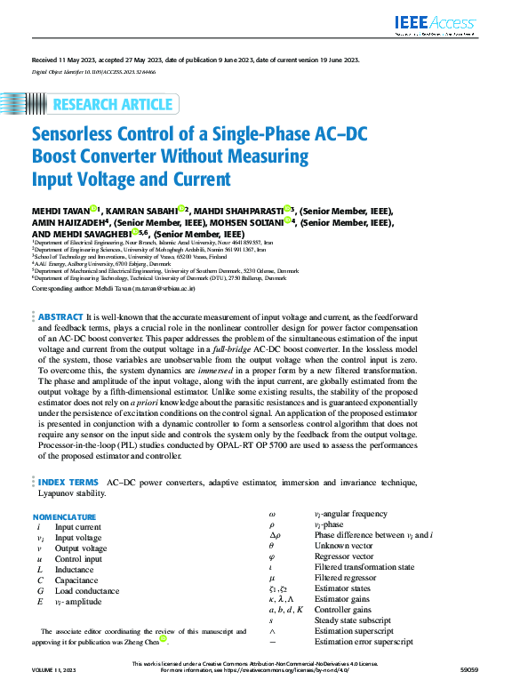 Pdf Sensorless Control Of A Single Phase Ac Dc Boost Converter Without Measuring Input Voltage