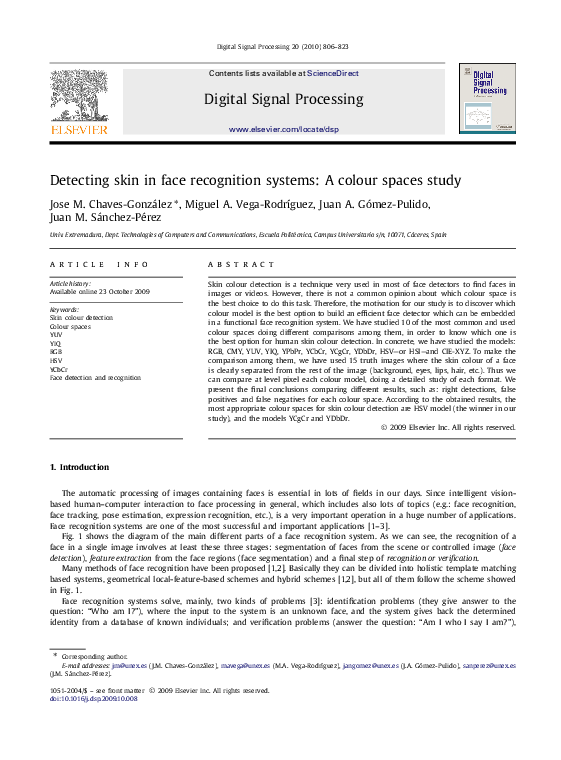 (PDF) Detecting skin in face recognition systems: A colour spaces study