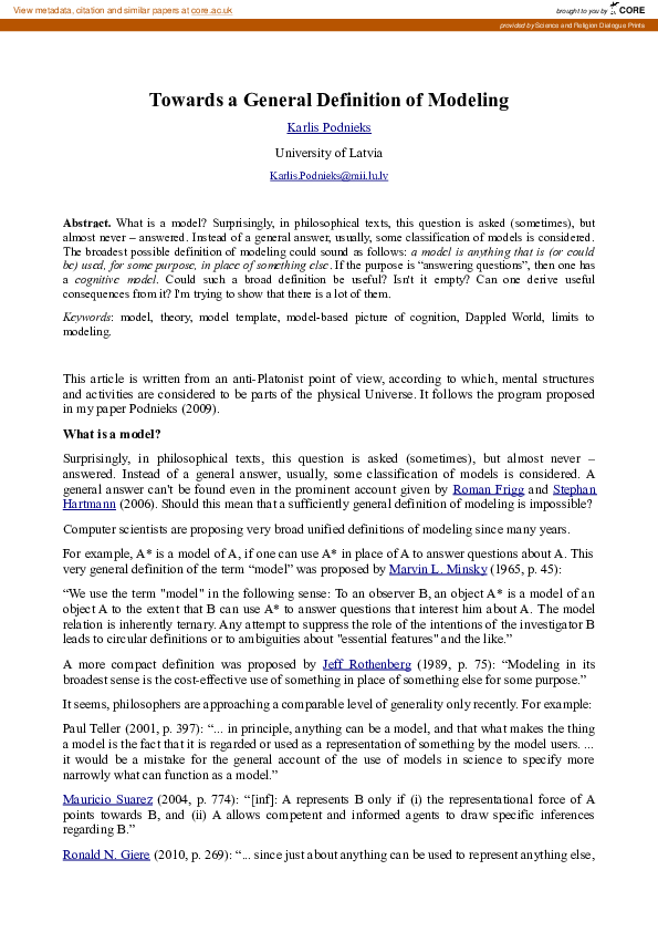 (PDF) Towards a General Definition of Modeling