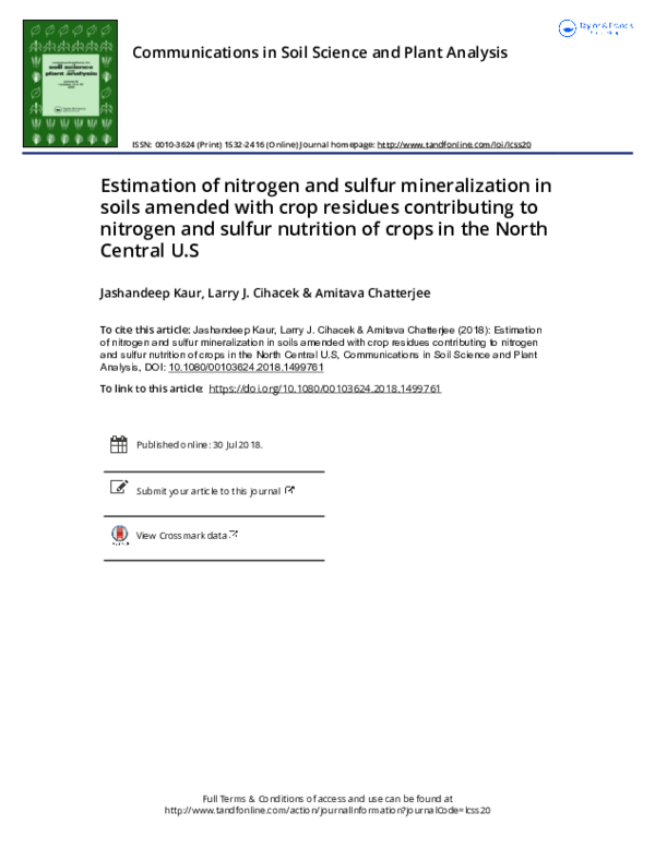 (PDF) Estimation of nitrogen and sulfur mineralization in soils amended ...
