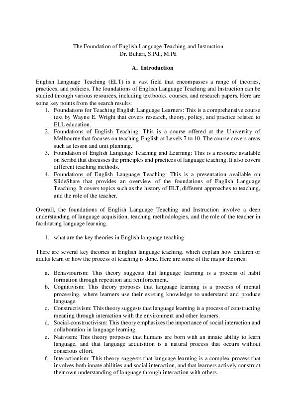 (PDF) The Foundation of English Language Teaching and Instruction