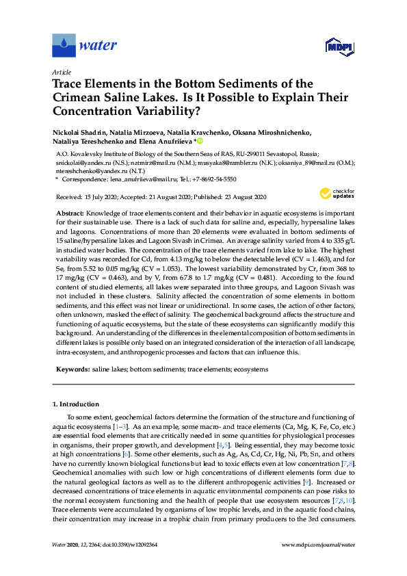 (PDF) Trace Elements in the Bottom Sediments of the Crimean Saline Lakes. Is It Possible to ...