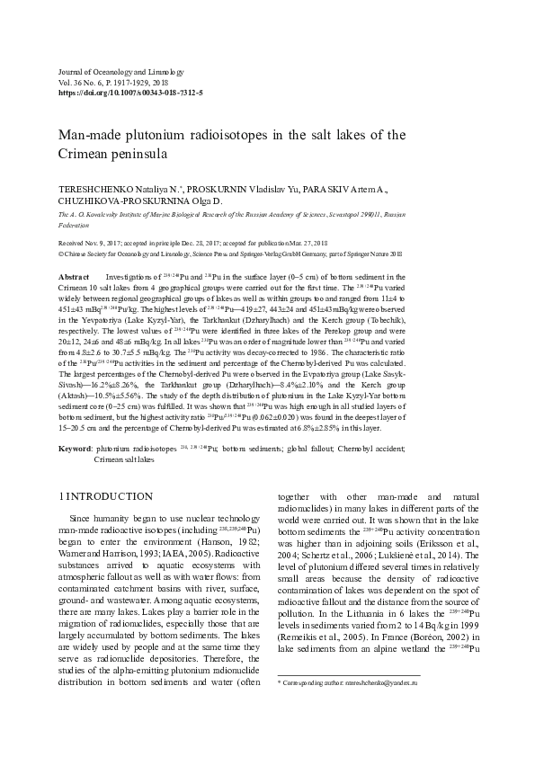 (PDF) Man-made plutonium radioisotopes in the salt lakes of the Crimean ...