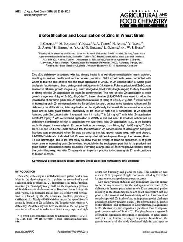 (PDF) Biofortification and Localization of Zinc in Wheat Grain