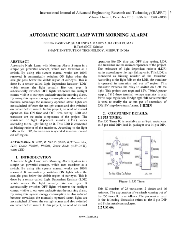 (PDF) Automatic Night Lamp with Morning Alarm