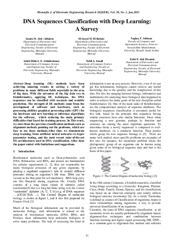 (PDF) DNA Sequences Classification with Deep Learning: A Survey