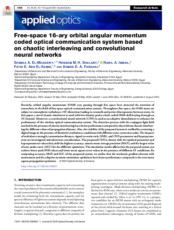 Pdf Free Space 16 Ary Orbital Angular Momentum Coded Optical