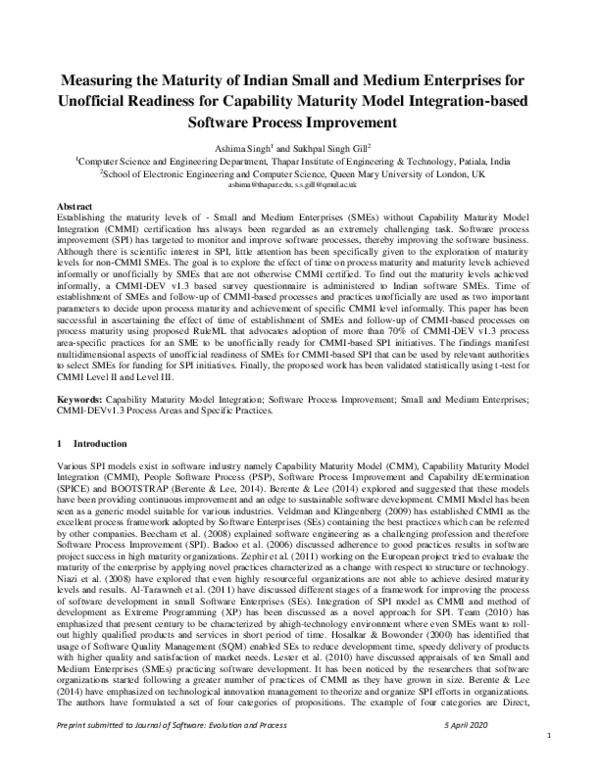 (PDF) Measuring the maturity of Indian small and medium enterprises for unofficial readiness for ...