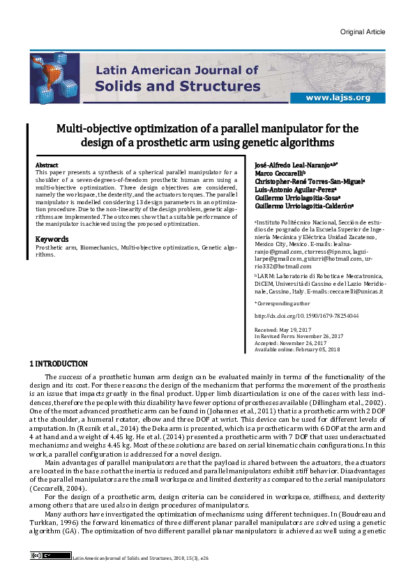 (PDF) Multi-objective optimization of parallel manipulators using a ... (PDF) Multi-objective optimization of parallel manipulators using a ...