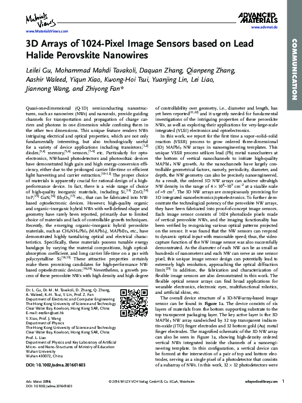 3D Arrays of 1024-Pixel Image Sensors based on Lead Halide Perovskite ...