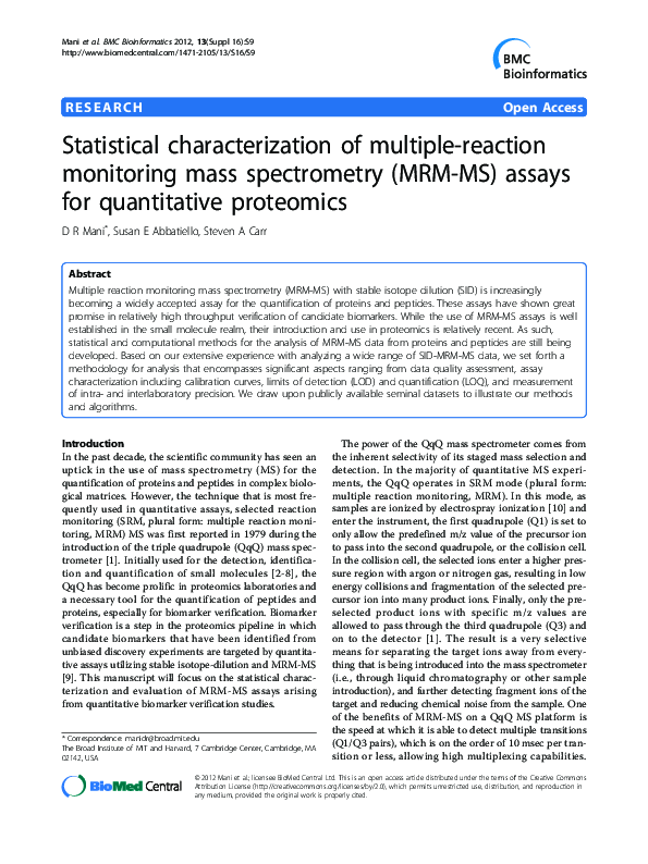 (PDF) Statistical characterization of multiple-reaction monitoring mass ...