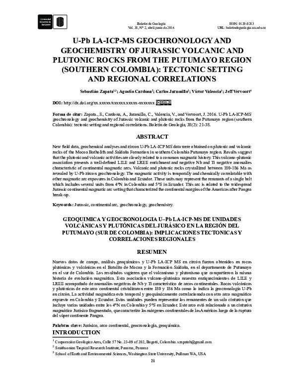 (PDF) U-Pb LA-ICP-MS GEOCHRONOLOGY AND GEOCHEMISTRY OF JURASSIC VOLCANIC AND PLUTONIC ROCKS FROM ...