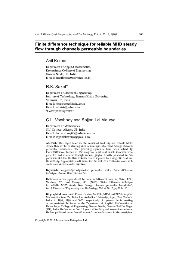 (PDF) Finite difference technique for reliable MHD steady flow through channels permeable boundaries