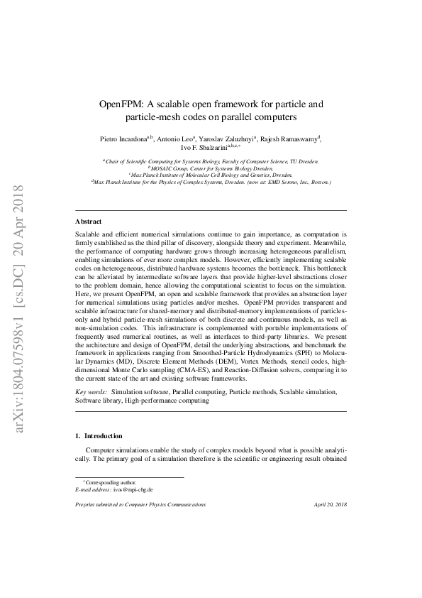 Pdf Openfpm A Scalable Open Framework For Particle And Particle Mesh