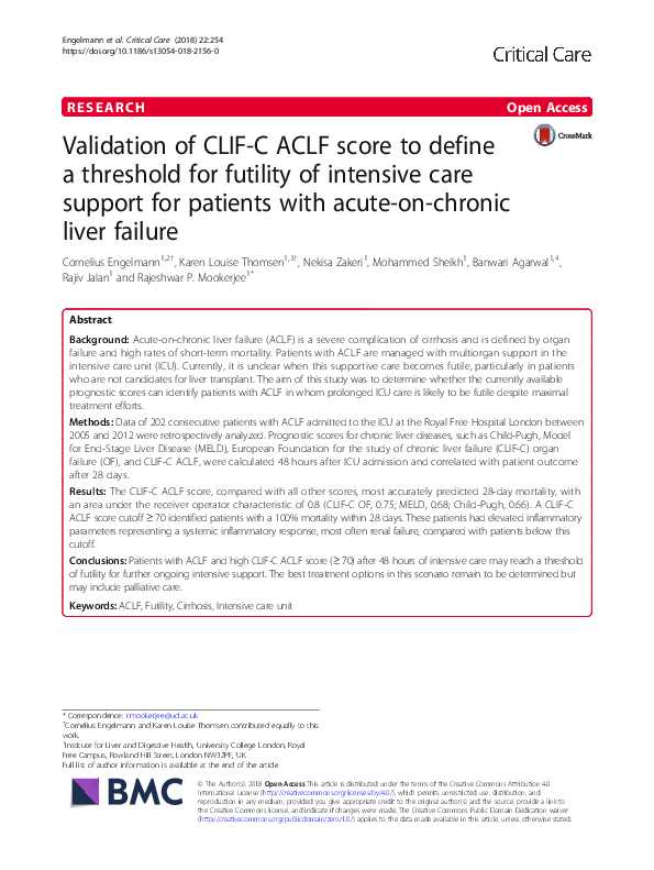 (PDF) Validation of CLIF-C ACLF score to define a threshold for ...