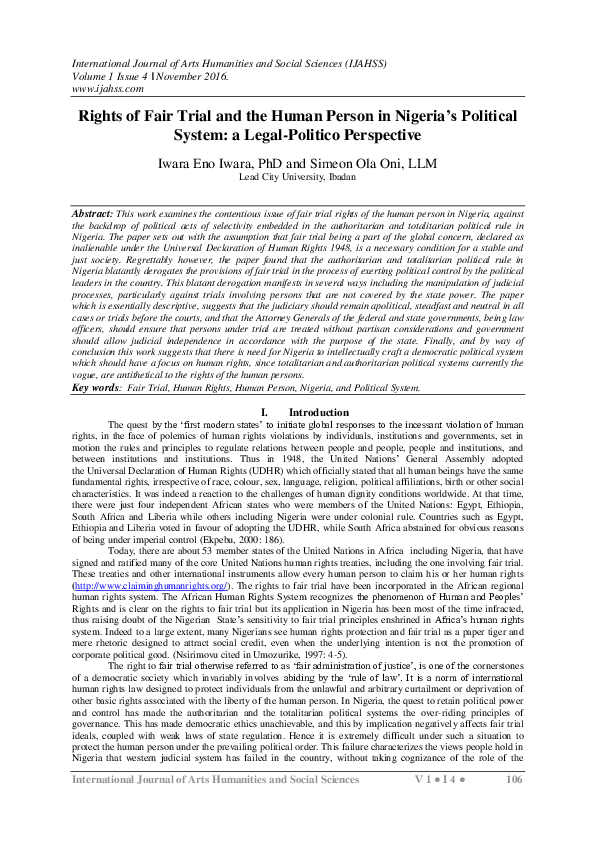 (PDF) Rights of Fair Trial and the Human Person in Nigeria's Political ...