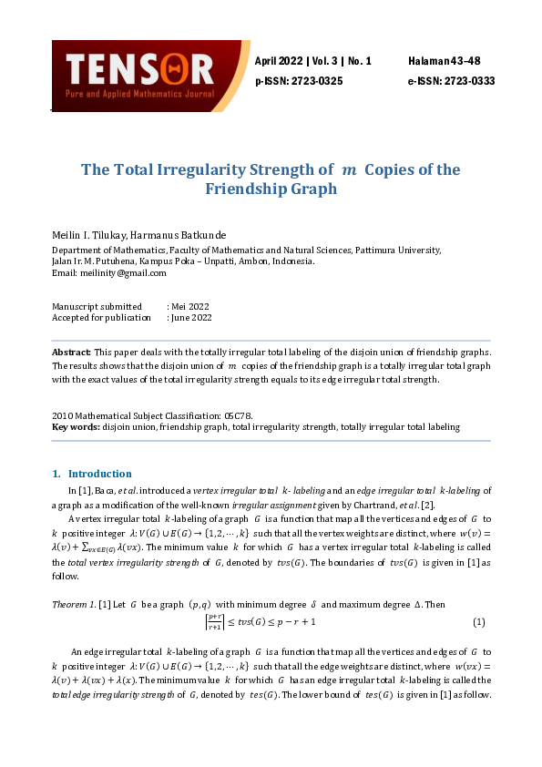 (PDF) The total irregularity strength of m copies of the friendship ...