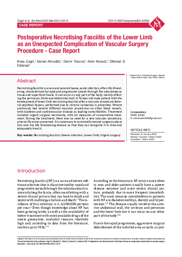 (PDF) Postoperative necrotising fasciitis of the lower limb as an ...