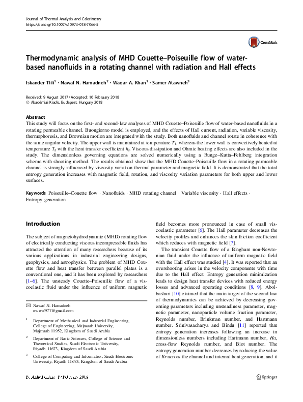 (PDF) Thermodynamic analysis of MHD Couette–Poiseuille flow of water-based nanofluids in a ...