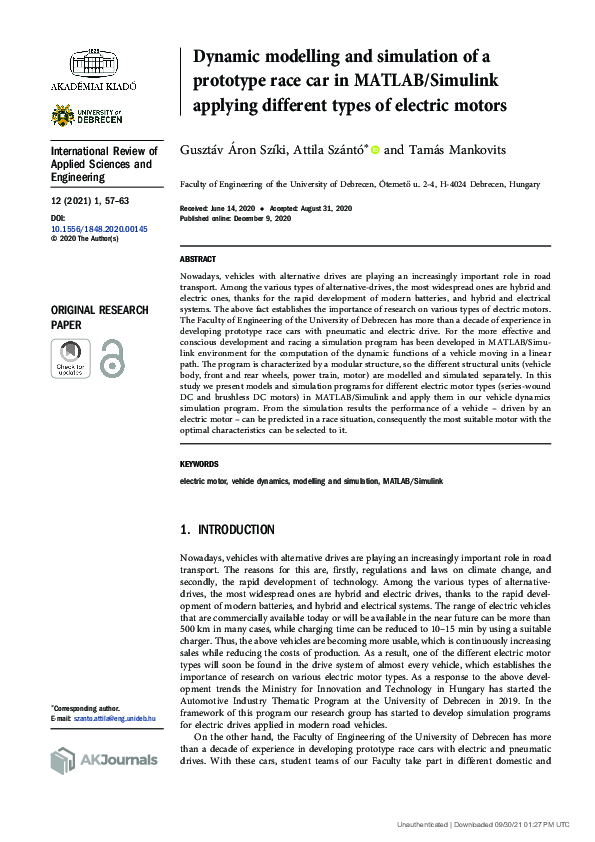 (PDF) Dynamic modelling and simulation of a prototype race car in MATLAB/Simulink applying ...