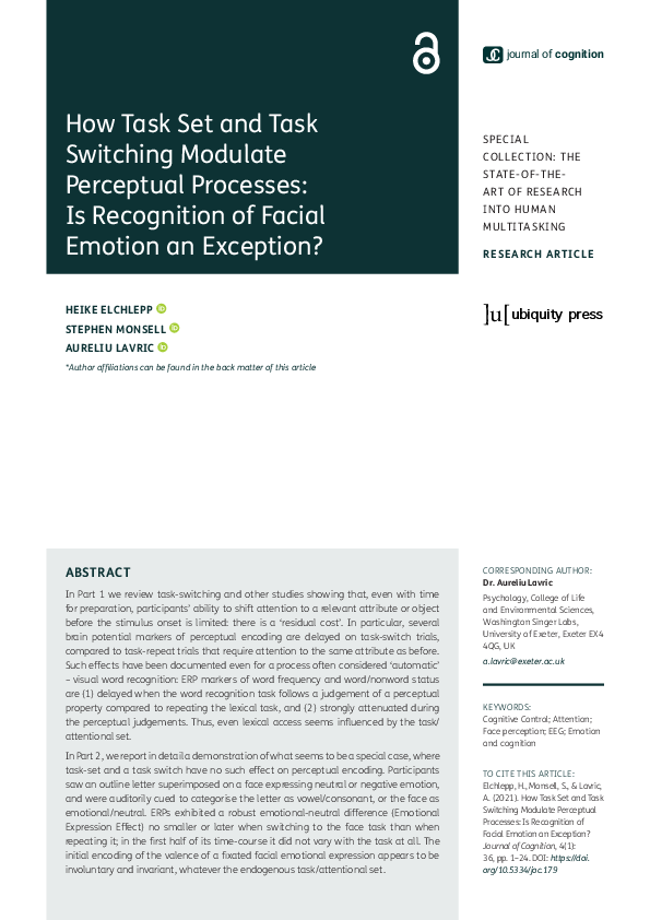 (PDF) How Task Set and Task Switching Modulate Perceptual Processes: Is Recognition of Facial ...