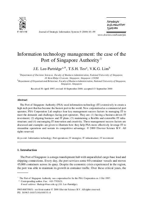 (PDF) Information technology management: the case of the Port of Singapore Authority