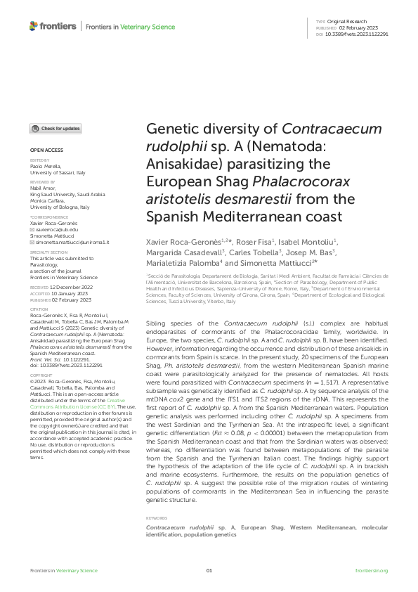 (PDF) Genetic diversity of Contracaecum rudolphii sp. A (Nematoda ...