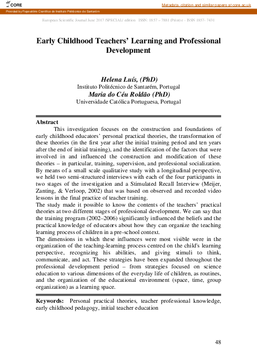 (PDF) Early childhood teachers’ learning and professional development