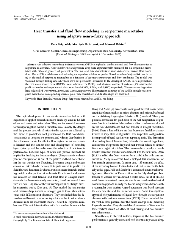 (PDF) Heat transfer and fluid flow modeling in serpentine microtubes using adaptive neuro-fuzzy ...