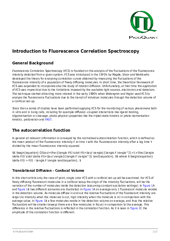 (PDF) An Introduction to Fluorescence Correlation Spectroscopy