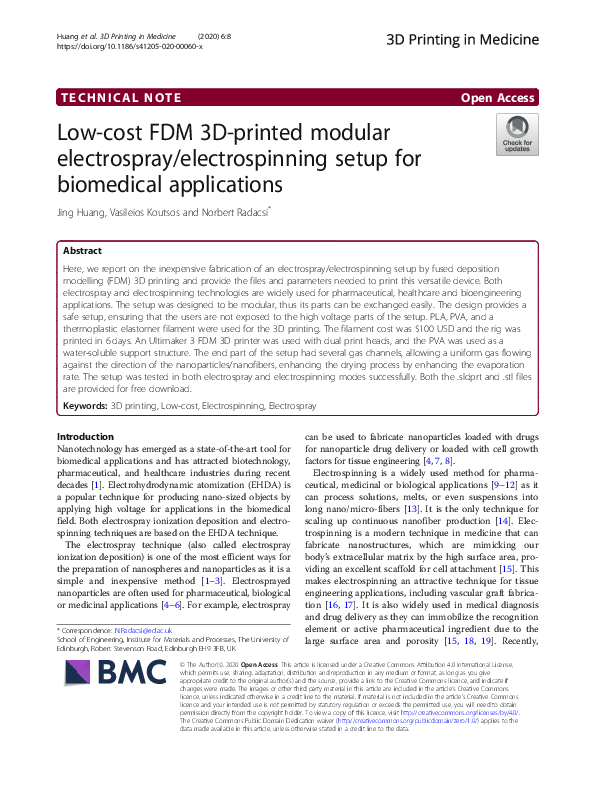 (PDF) Low-cost FDM 3D-printed modular electrospray/electrospinning setup for biomedical ...