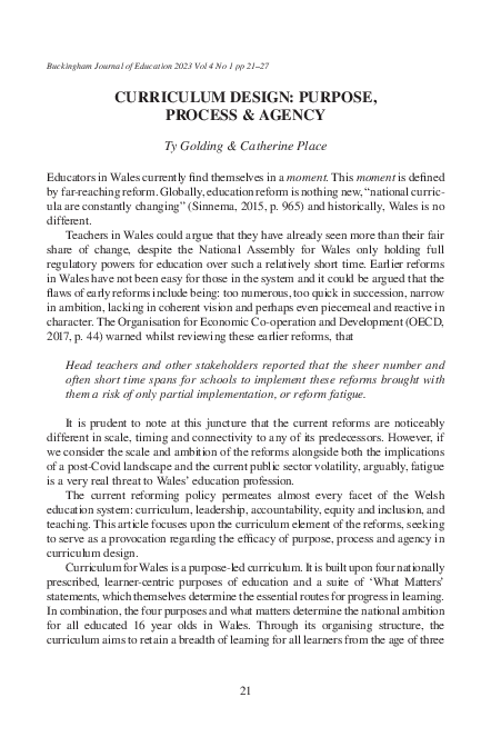 (PDF) Curriculum Design: Purpose, Process & Agency