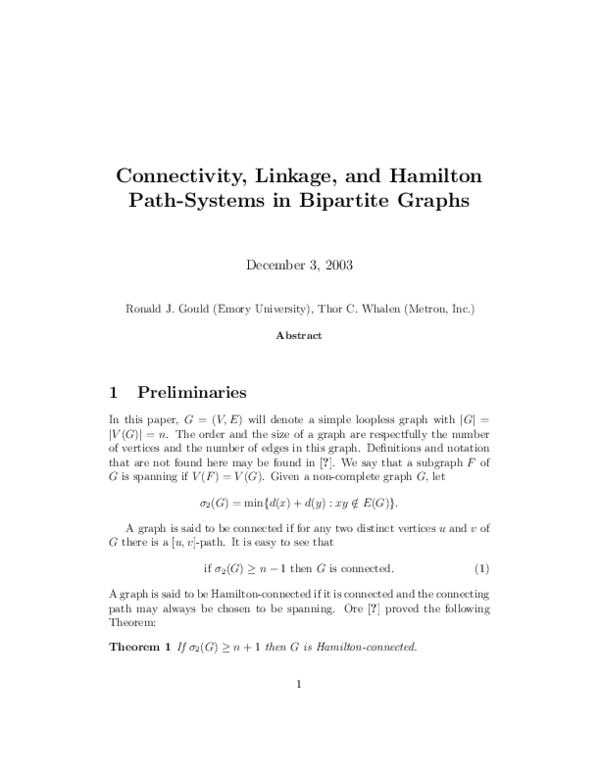 (PDF) Connectivity, linkage, and hamilton path-systems in bipartite graphs | Thor Whalen ...