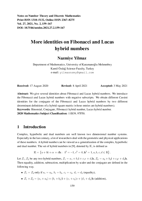 Pdf Identities For Fibonacci And Lucas Hybrid Numbers