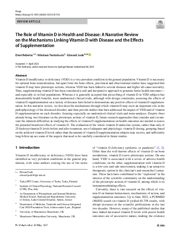 (PDF) The Role of Vitamin D in Health and Disease: A Narrative Review ...