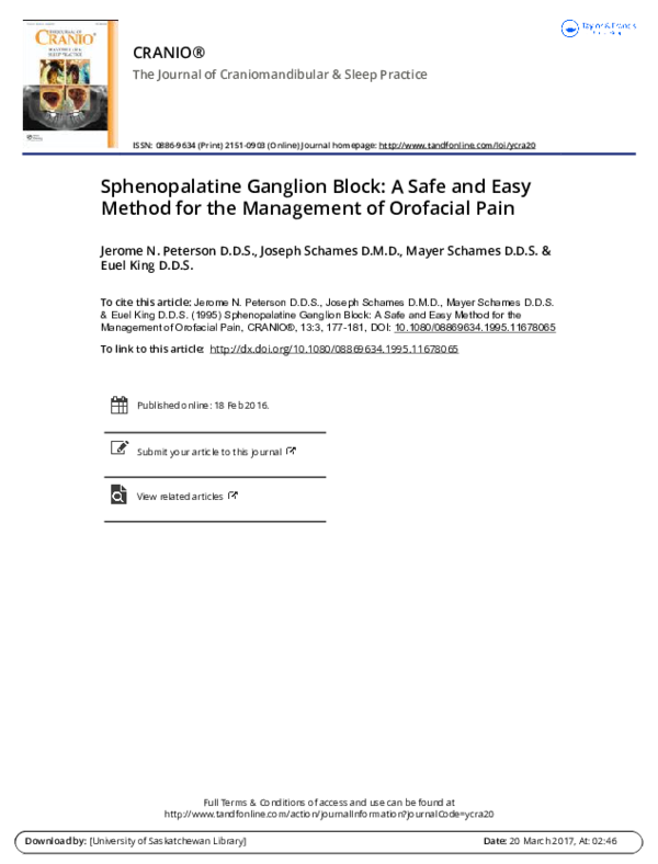 (PDF) Sphenopalatine Ganglion Block: A Safe and Easy Method for the ...