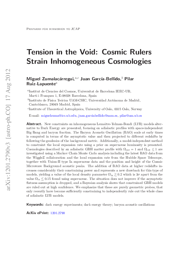 (PDF) Prepared for submission to JCAP Tension in the Void: Cosmic Rulers