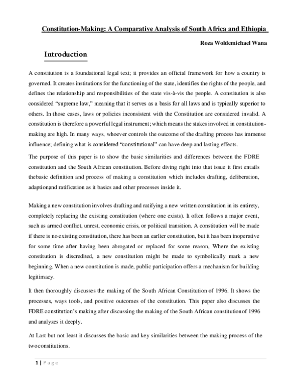 (PDF) Constitution-Making: A Comparative Analysis of South Africa and Ethiopia