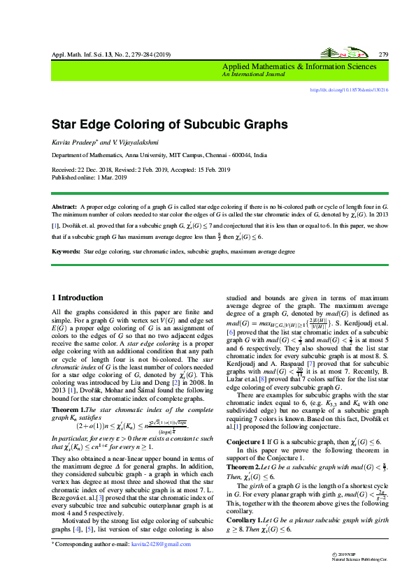 (PDF) Star Edge Coloring of Subcubic Graphs