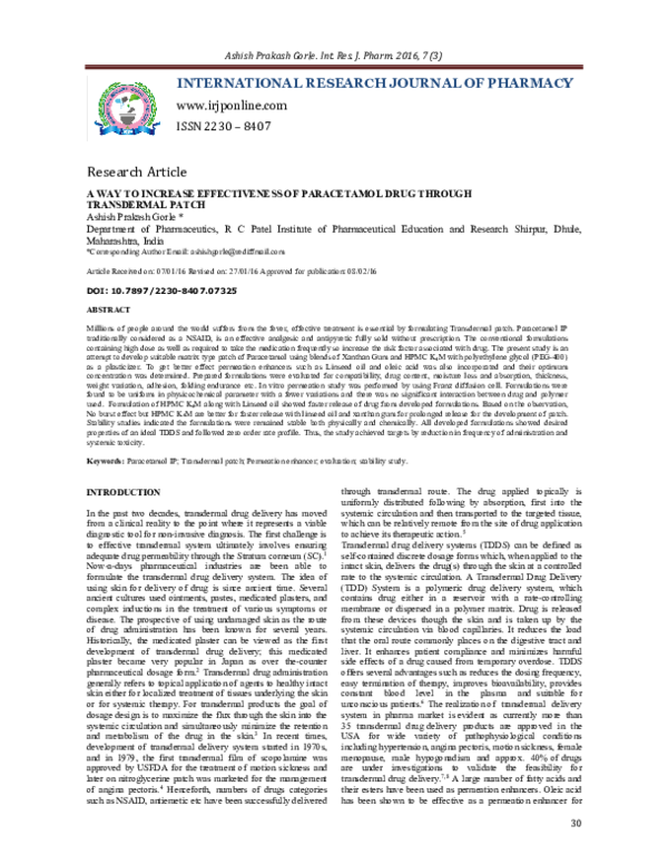 (PDF) A Way to Increase Effectiveness of Paracetamol Drug Through ...