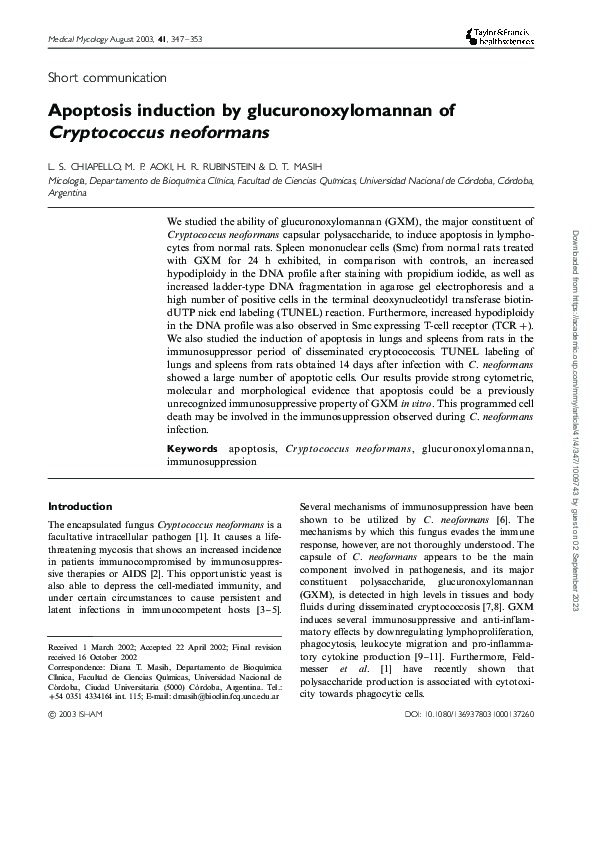 Pdf Apoptosis Induction By Glucuronoxylomannan Of Cryptococcus