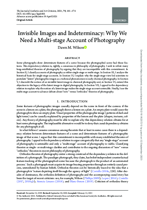 (PDF) Invisible Images and Indeterminacy: Why We Need a Multi-stage Account of Photography