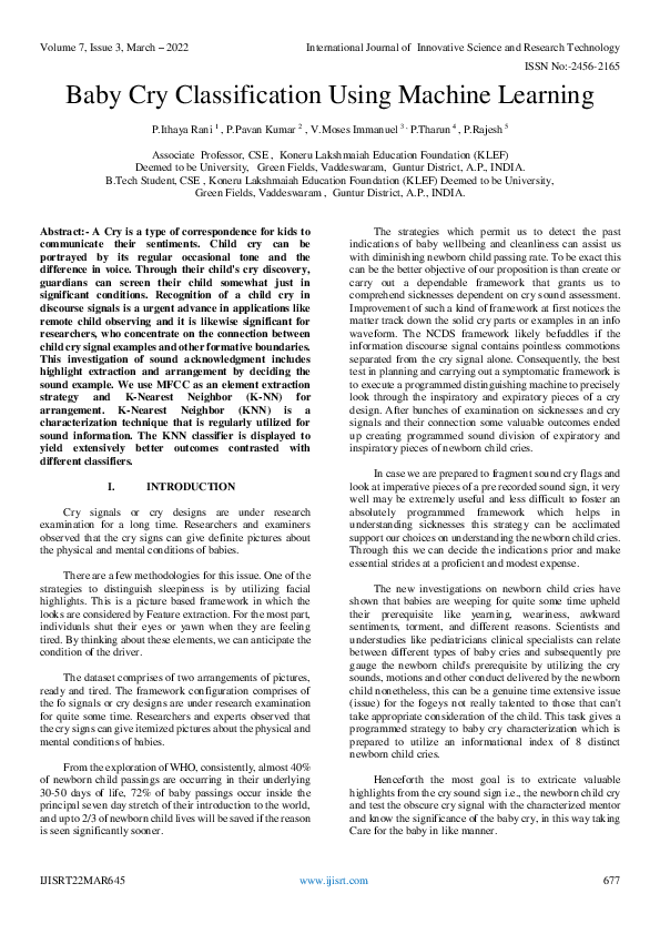 (PDF) Baby Cry Classification Using Machine Learning