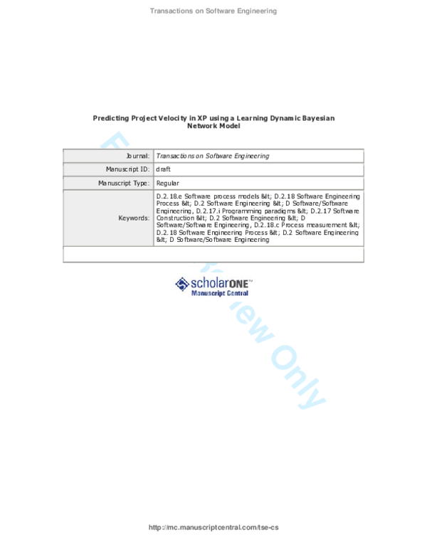 (PDF) Predicting Project Velocity in XP Using a Learning Dynamic Bayesian Network Model