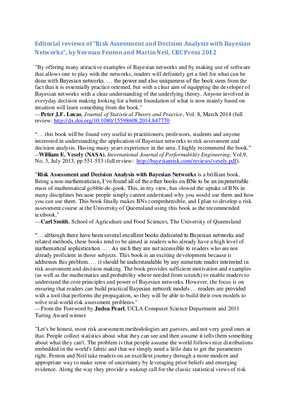 Pdf Risk Assessment And Decision Analysis With Bayesian Networks
