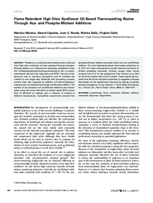 (PDF) Flame retardant high oleic sunflower oil-based thermosetting ...
