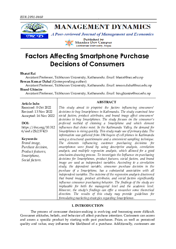 (PDF) Factors Affecting Smartphone Purchase Decisions of Consumers