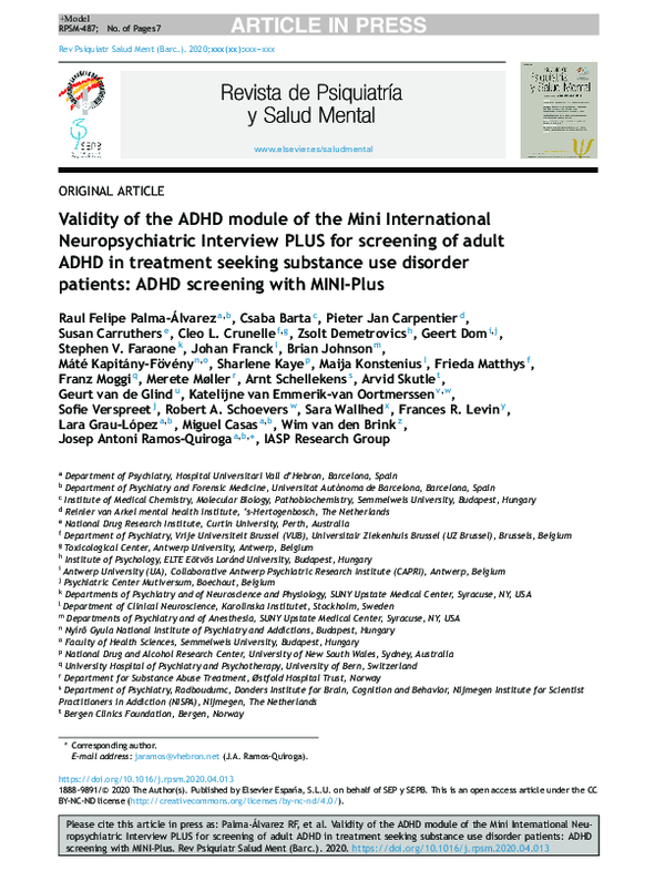 (PDF) Validity of the ADHD module of the Mini International ...